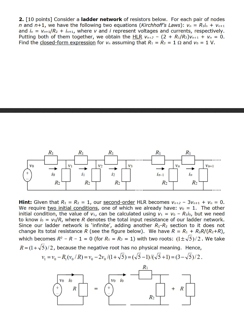 Solved 2. [10 points] Consider a ladder network of resistors | Chegg.com