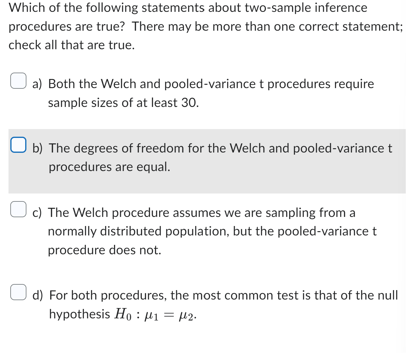 Solved Which of the following statements about two-sample | Chegg.com