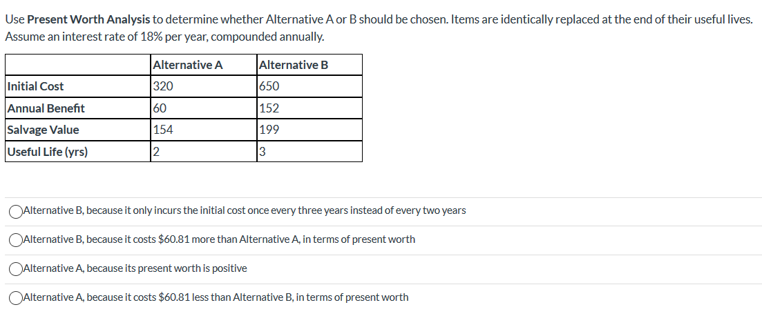 Solved Use Present Worth Analysis to determine whether | Chegg.com