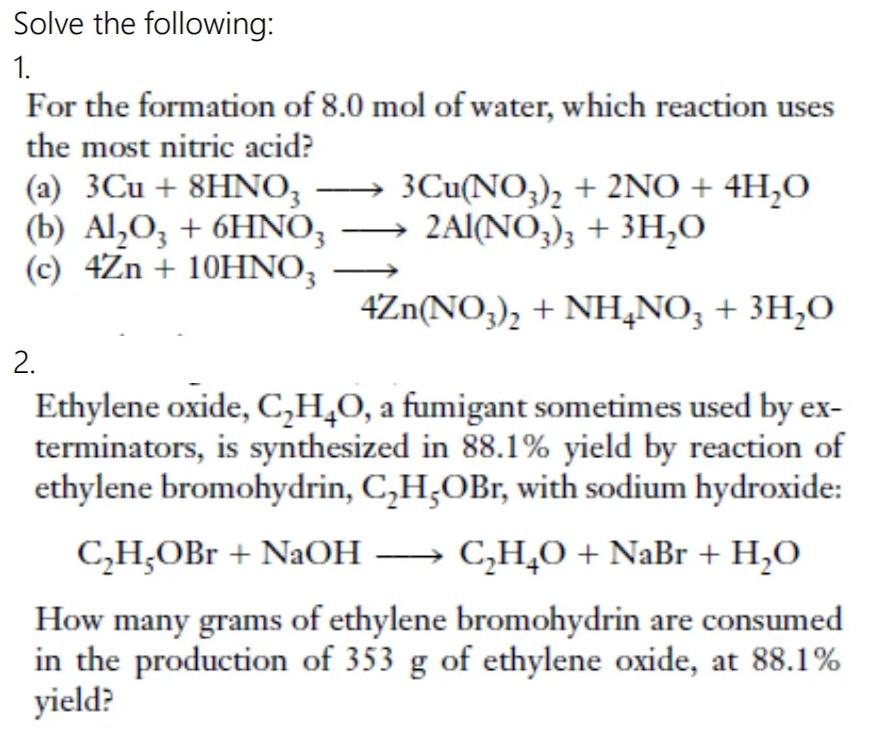 Solved Solve the following: 1. For the formation of 8.0 mol | Chegg.com