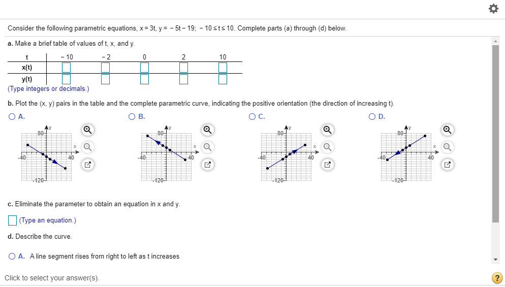 Solved 10 Consider the following parametric equations, x= | Chegg.com