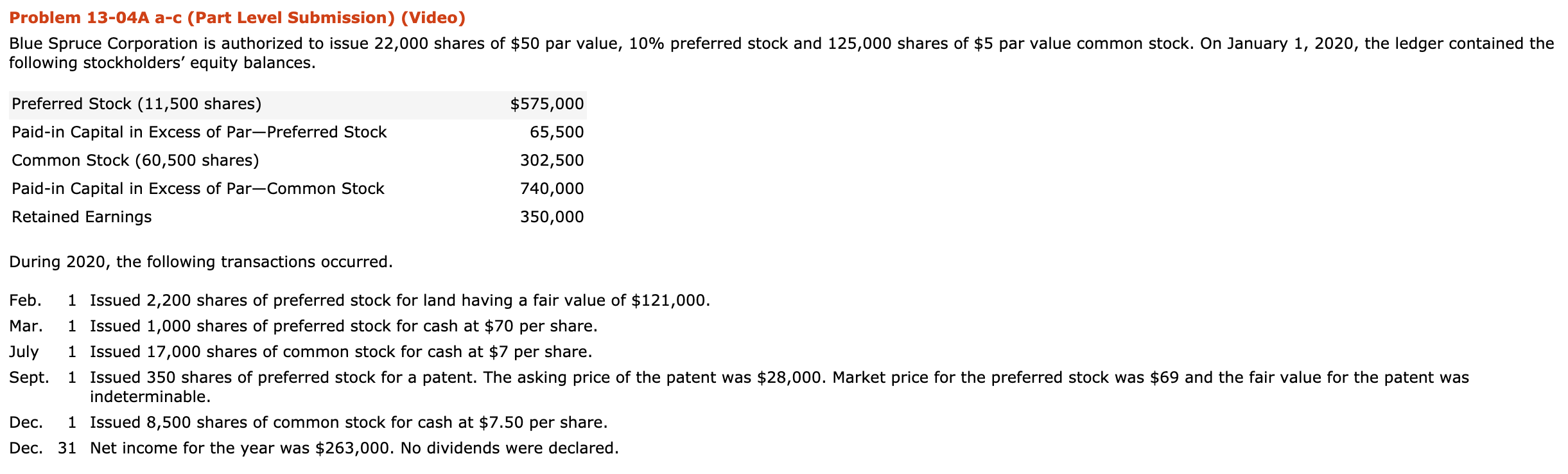 Solved Problem 13-04A a-c (Part Level Submission) (Video) | Chegg.com