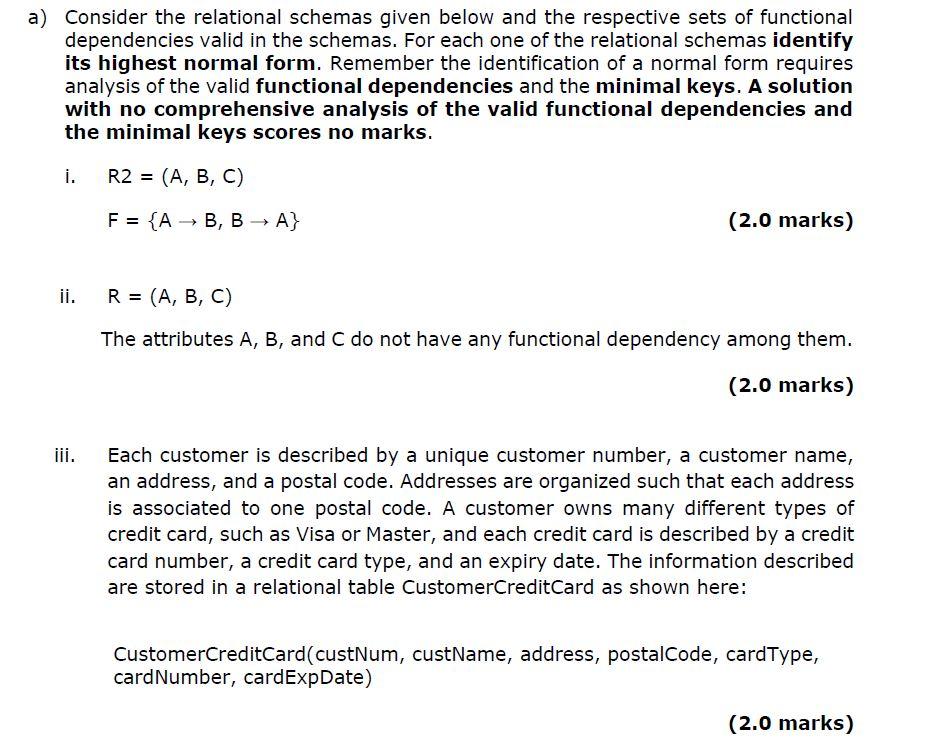 Solved a) Consider the relational schemas given below and | Chegg.com