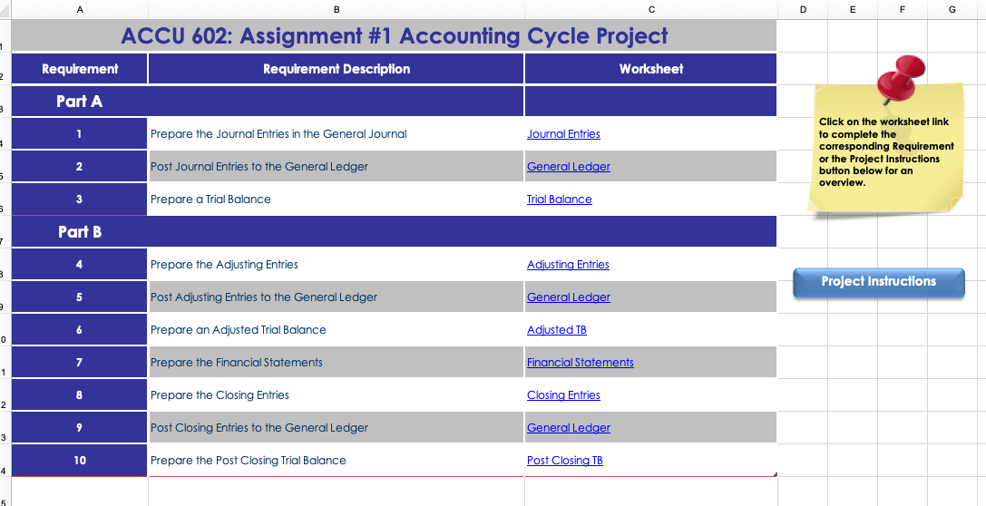 Solved B с D E F G ACCU 602: Assignment #1 Accounting Cycle | Chegg.com