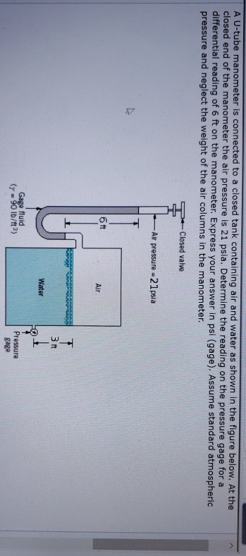 Solved A U-tube manometer is connected to a closed tank | Chegg.com
