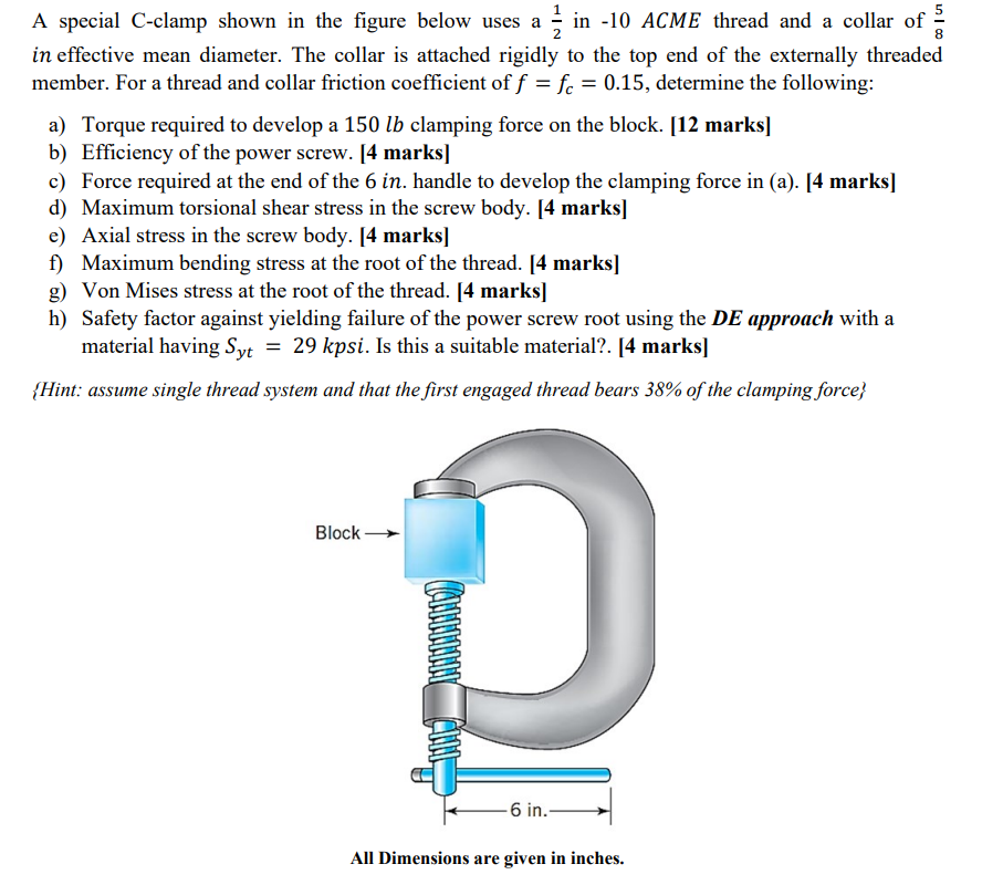 Solved A special C-clamp shown in the figure below uses a 21 | Chegg.com