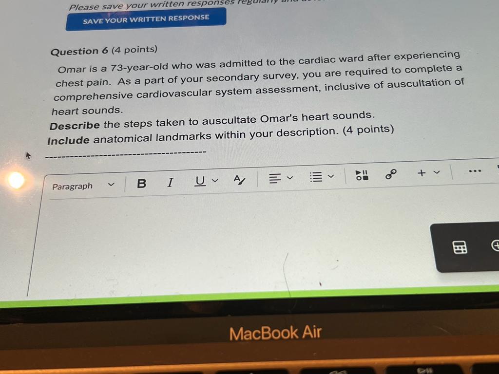 Solved Question 6 (4 points) Omar is a 73-year-old who was | Chegg.com