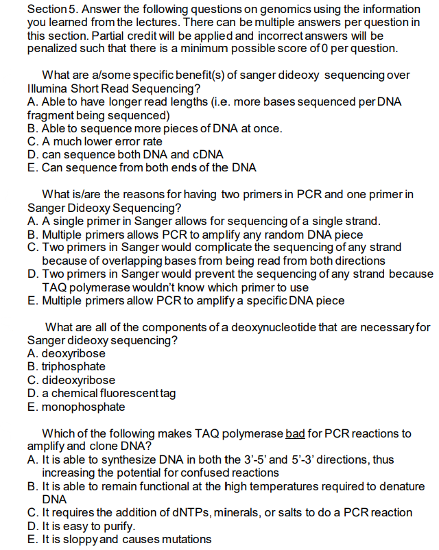 Solved Section5. Answer the following questions on genomics | Chegg.com