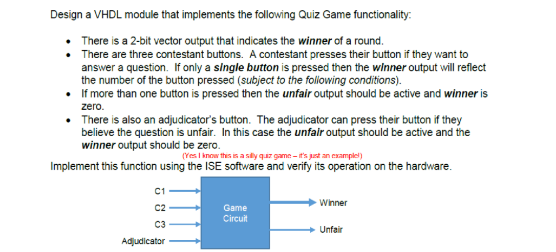 Solved Design A Vhdl Module That Implements The Following 