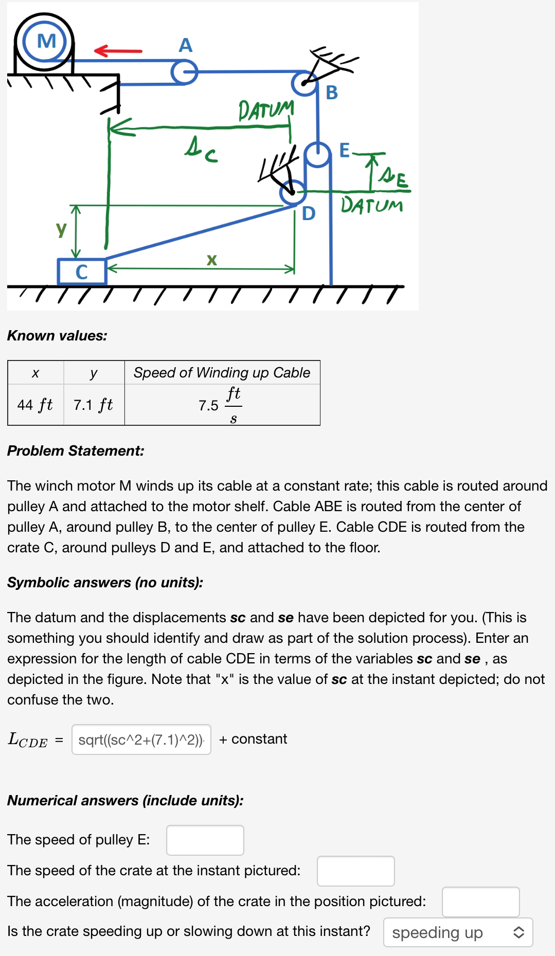 Solved Known values: Problem Statement: The winch motor M | Chegg.com