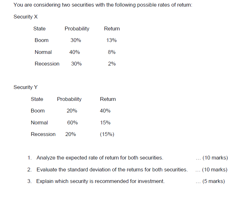 Solved You are considering two securities with the following | Chegg.com