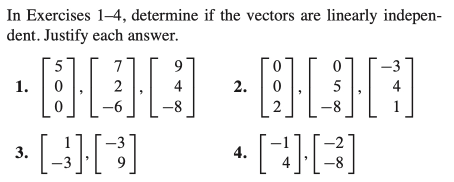 Solved In Exercises 1−4, determine if the vectors are | Chegg.com