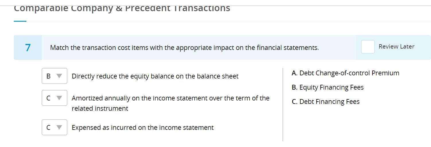 Solved Comparable Company & Precedent Transactions 7 Match | Chegg.com
