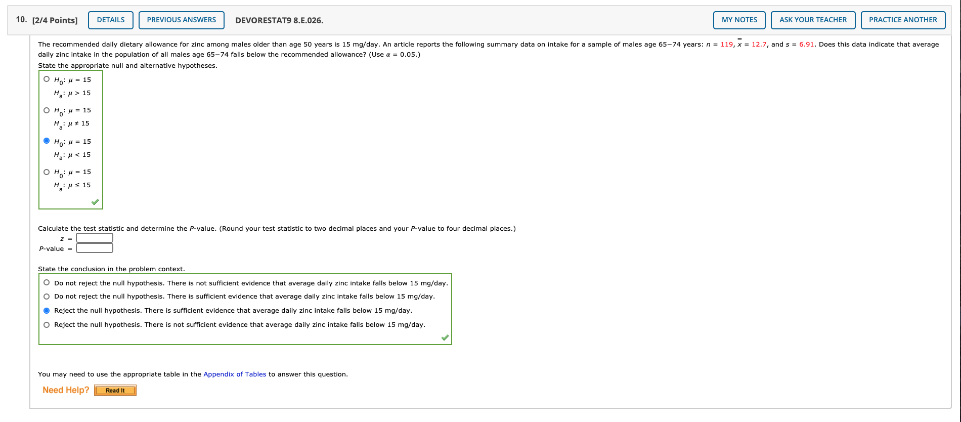 Solved 10. [2/4 points) DETAILS PREVIOUS ANSWERS DEVORESTAT9 | Chegg.com