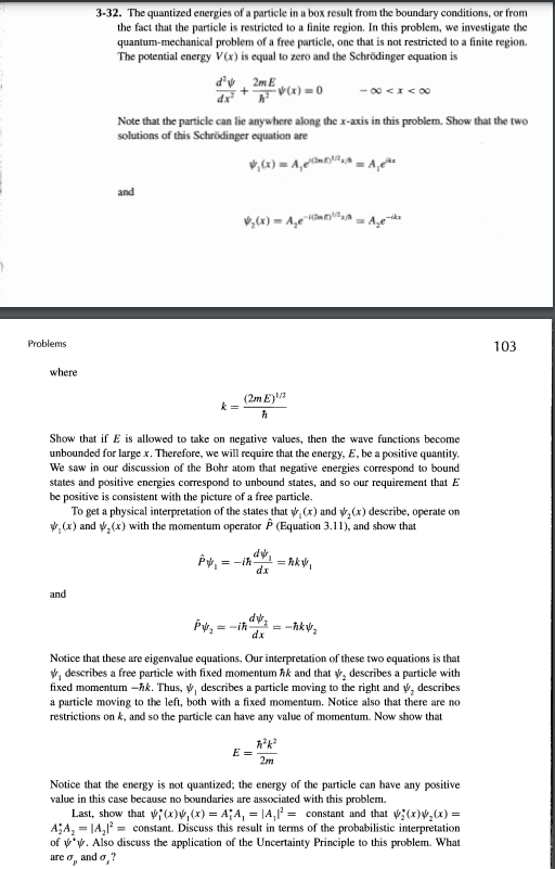 Solved 3 32 ﻿the Quantized Energies Of A Particle In A Box