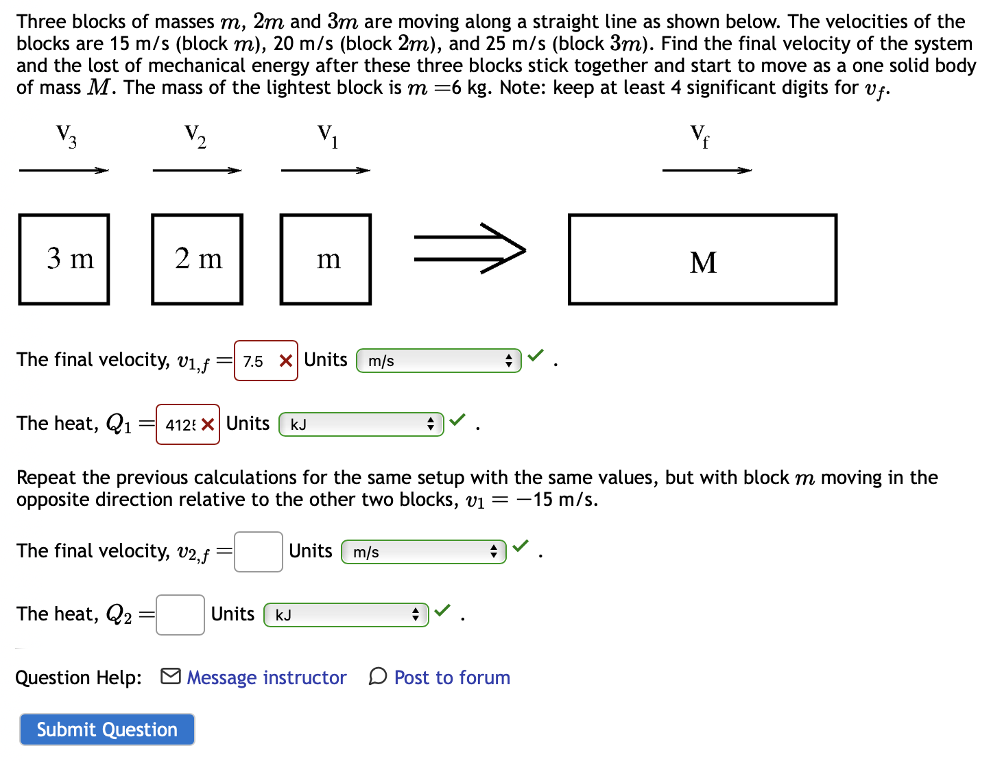 Solved Three blocks of masses m,2m ﻿and 3m ﻿are moving along | Chegg.com