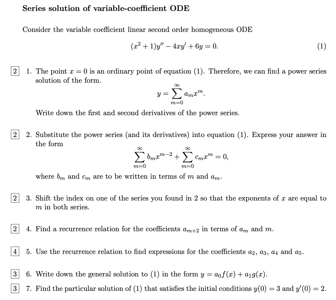 Solved Series solution of variable-coefficient ODE Consider | Chegg.com