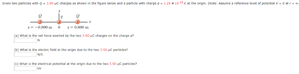 Solved Given two particles with Q-3.50 pC charges as shown | Chegg.com