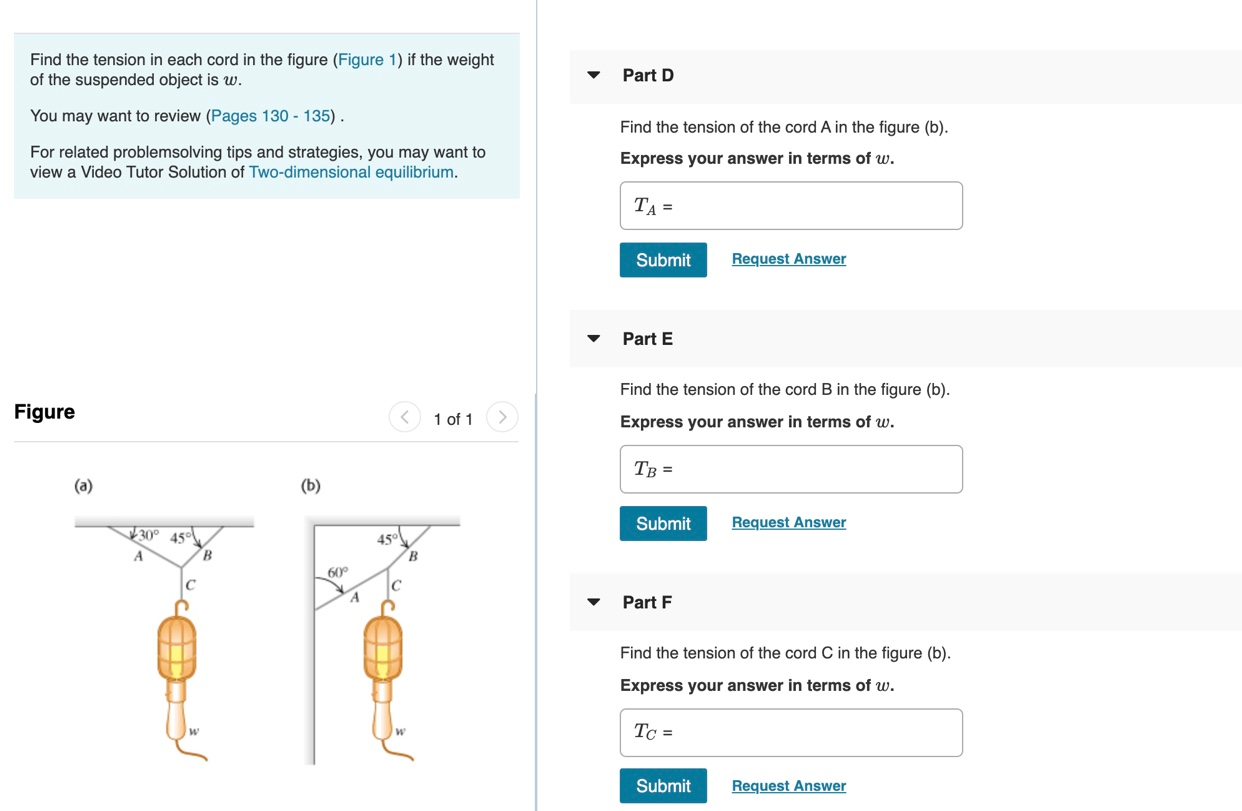 Solved Part A Find the tension in each cord in the figure | Chegg.com