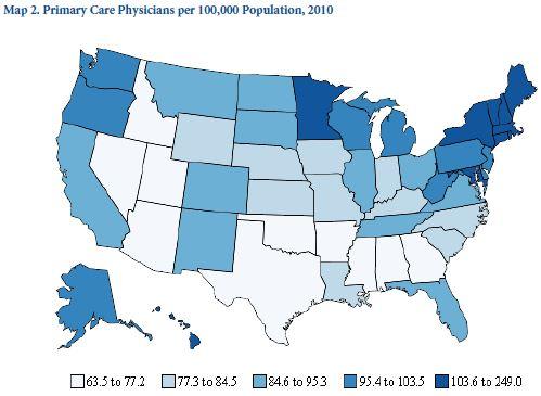 Map 2. Primary Care Physicians per 100,000 | Chegg.com