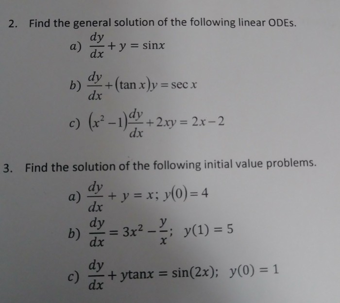 Solved 2. Find the general solution of the following linear | Chegg.com