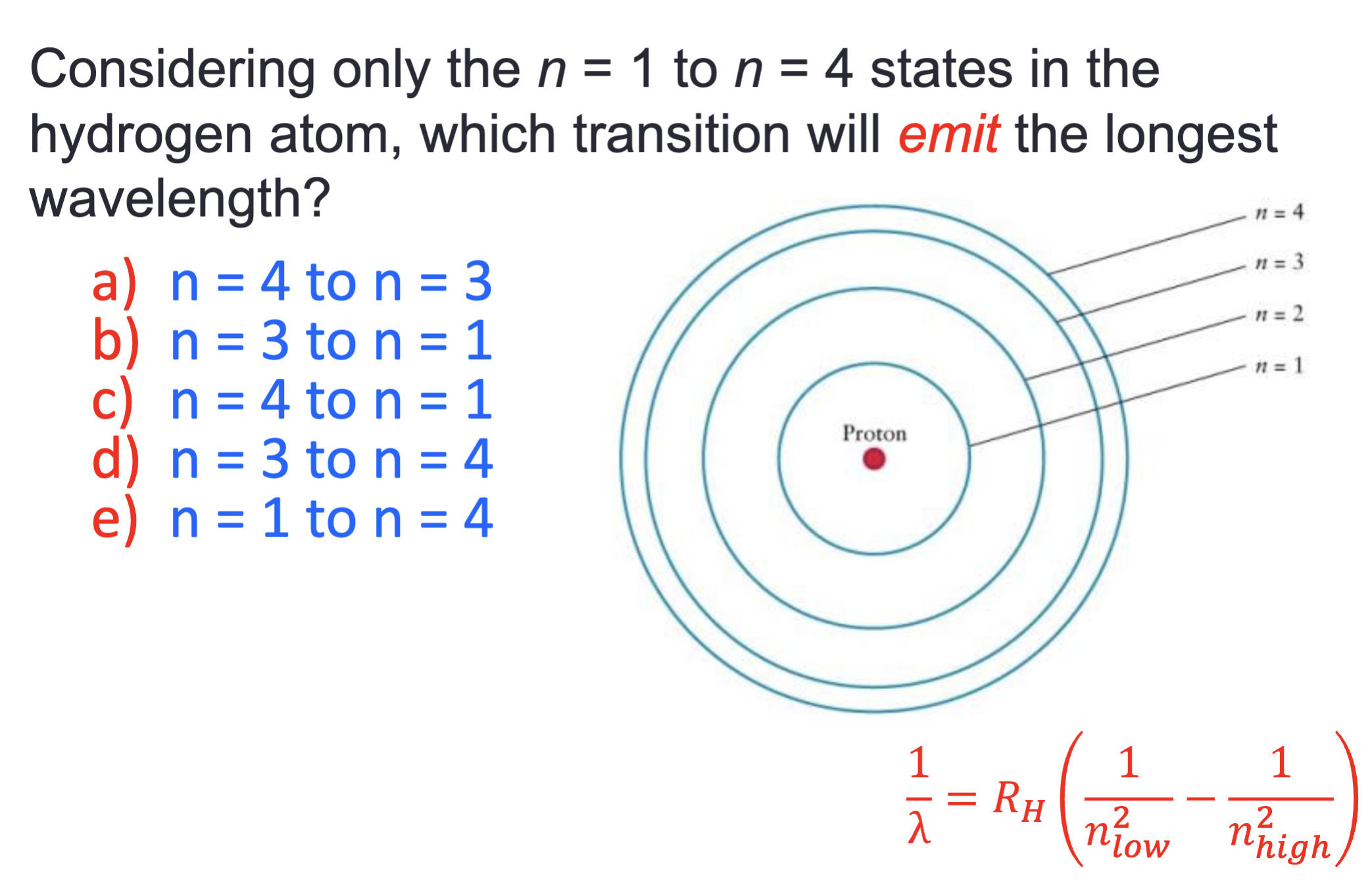 Solved Considering only the n=1 to n=4 states in the | Chegg.com