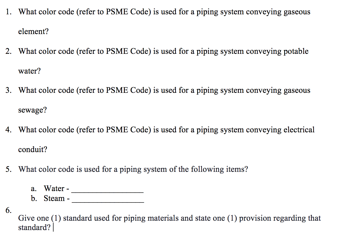 Solved 1. What color code (refer to PSME Code) is used for a | Chegg.com