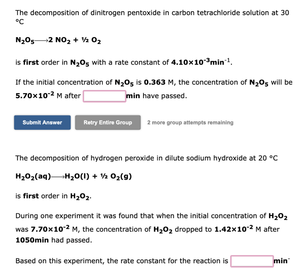 Solved The decomposition of dinitrogen pentoxide in carbon | Chegg.com