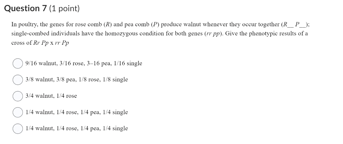 Solved In poultry, the genes for rose comb (R) and pea comb | Chegg.com
