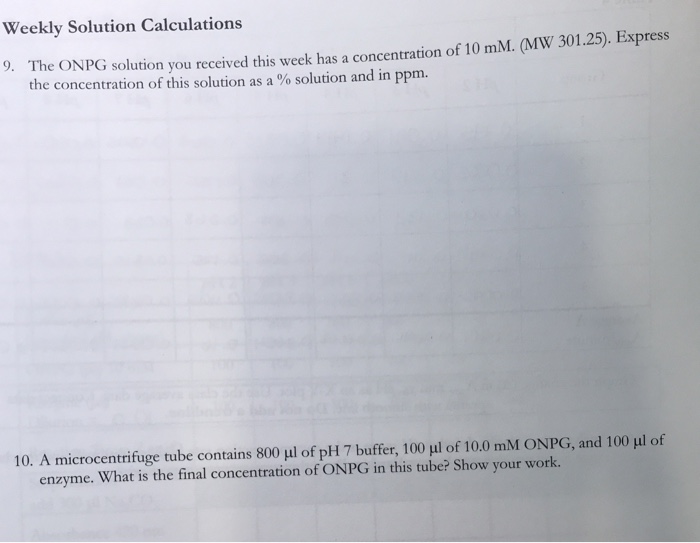 Solved Weekly Solution Calculations 9. The ONPG solution you | Chegg.com
