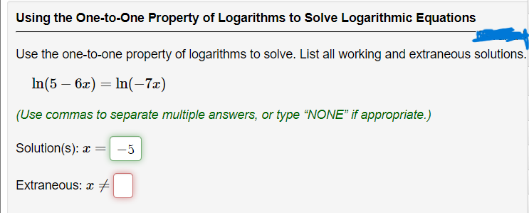 Solved Using the One-to-One Property of Logarithms to Solve | Chegg.com