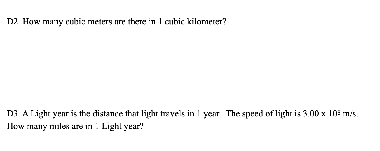 Solved D2. How many cubic meters are there in 1 cubic | Chegg.com