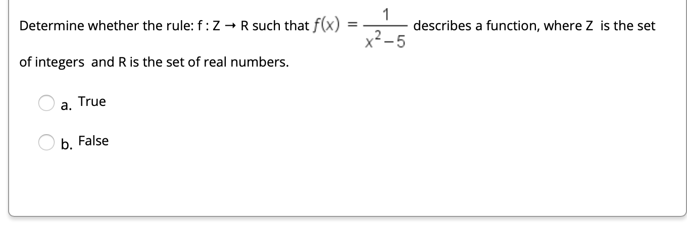 Solved Determine whether the rule: f:Z + R such that f(x) = | Chegg.com