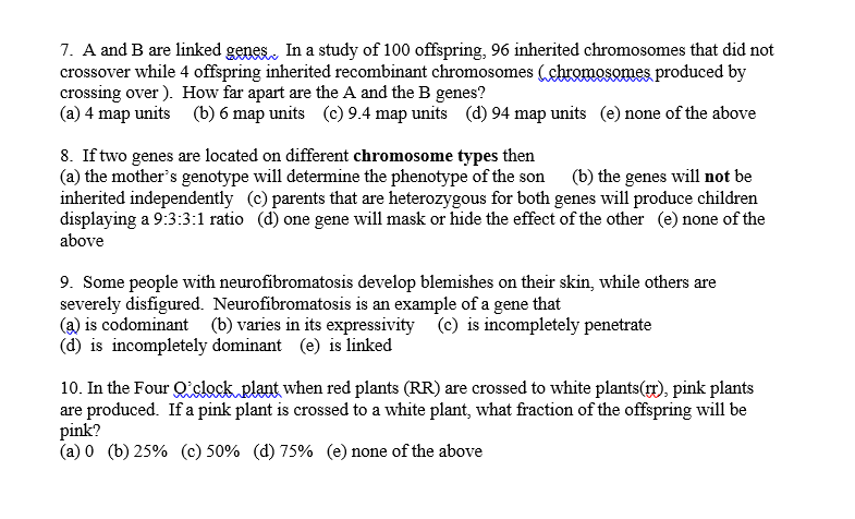 Solved 7. A and B are linked genes. In a study of 100 | Chegg.com