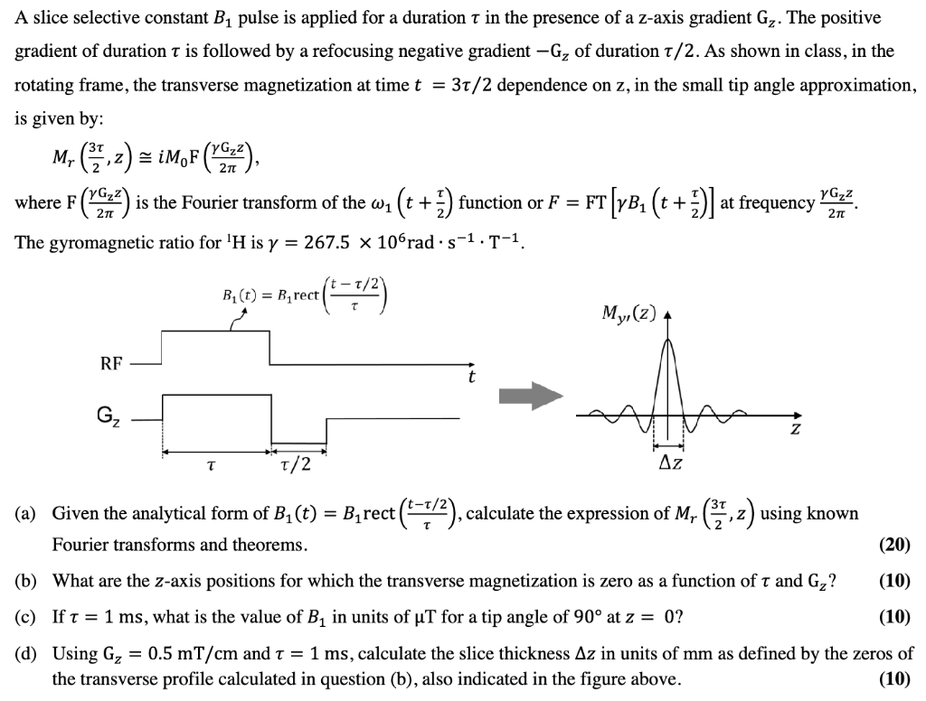 A slice selective constant B1 pulse is applied for a | Chegg.com