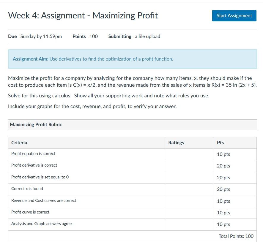 Solved Week 4: Assignment - Maximizing Profit Start | Chegg.com