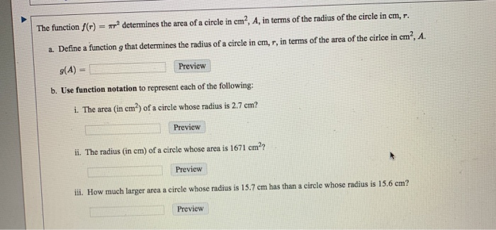 Solved The function f()2 determines the area of a circle in | Chegg.com