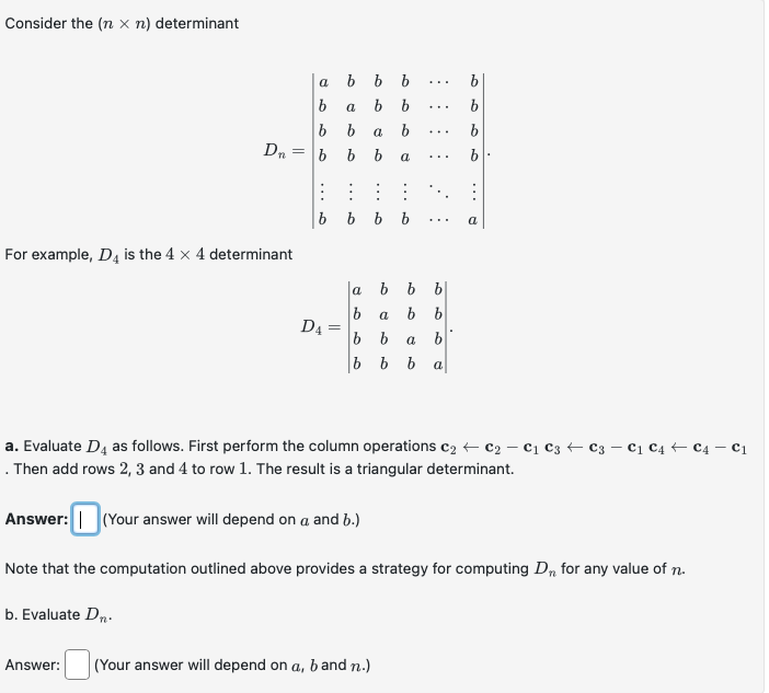 Solved Consider the (n×n) determinant | Chegg.com