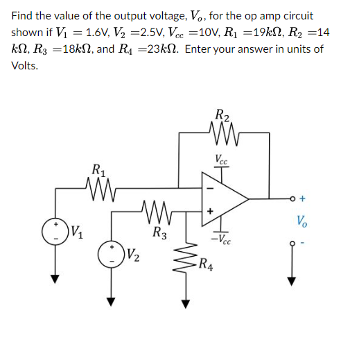Solved Find the value of the output voltage, Vo, for the op | Chegg.com
