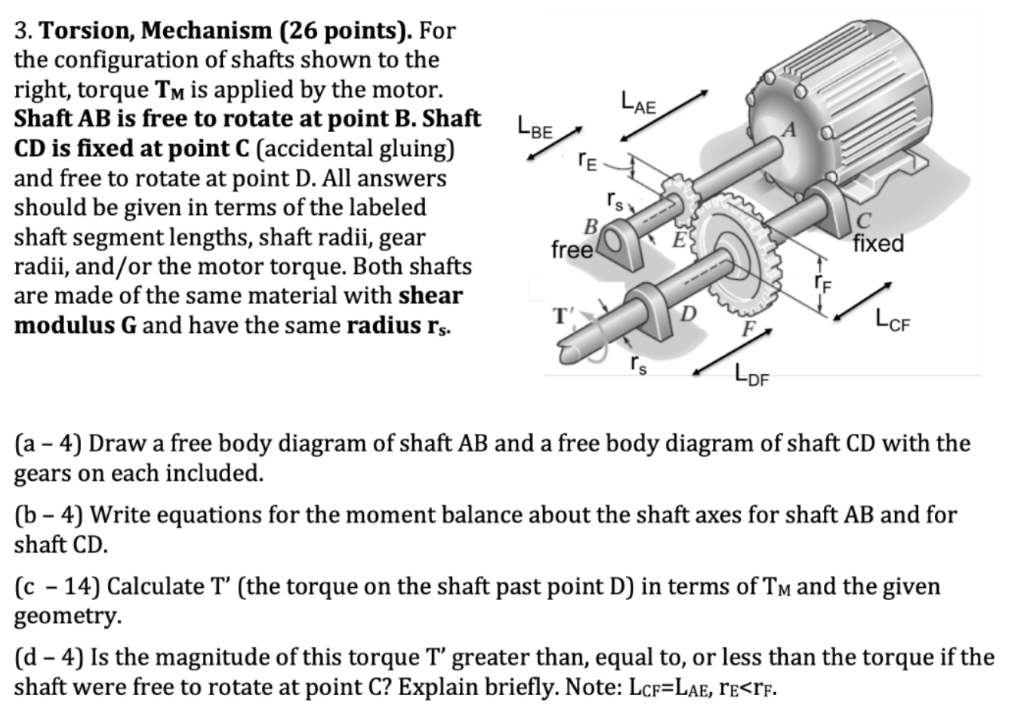 3. Torsion, Mechanism (26 points). For the | Chegg.com