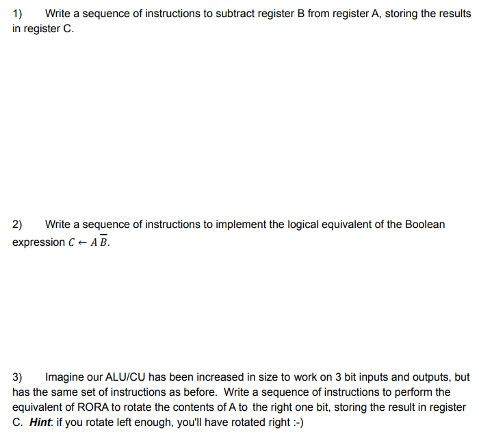 Solved 1) Write a sequence of instructions to subtract | Chegg.com