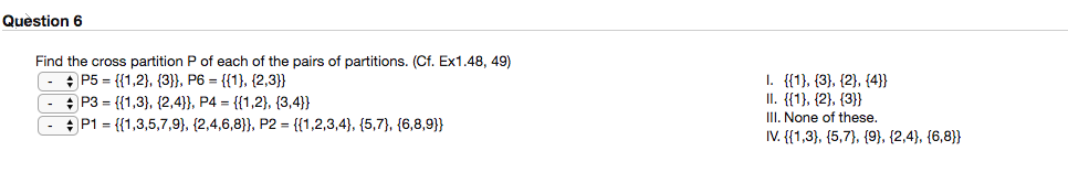Solved Question 6 Find the cross partition P of each of the | Chegg.com