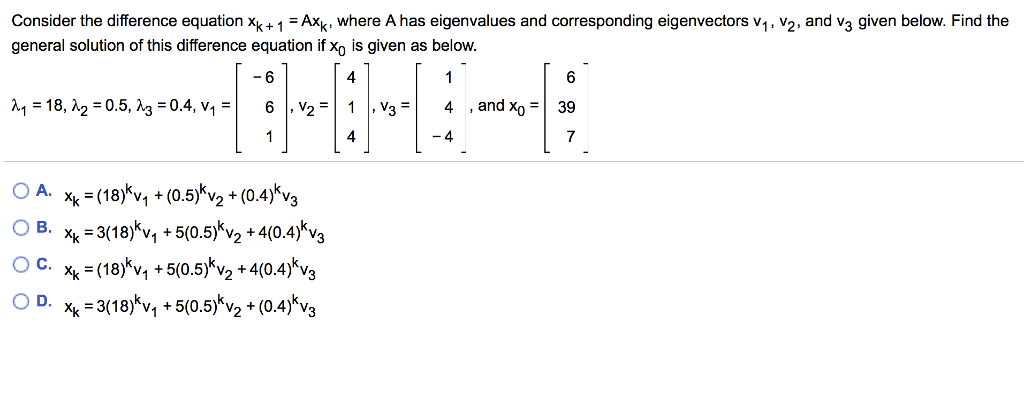 Solved Consider the difference equation x+1 -Ax where A has | Chegg.com