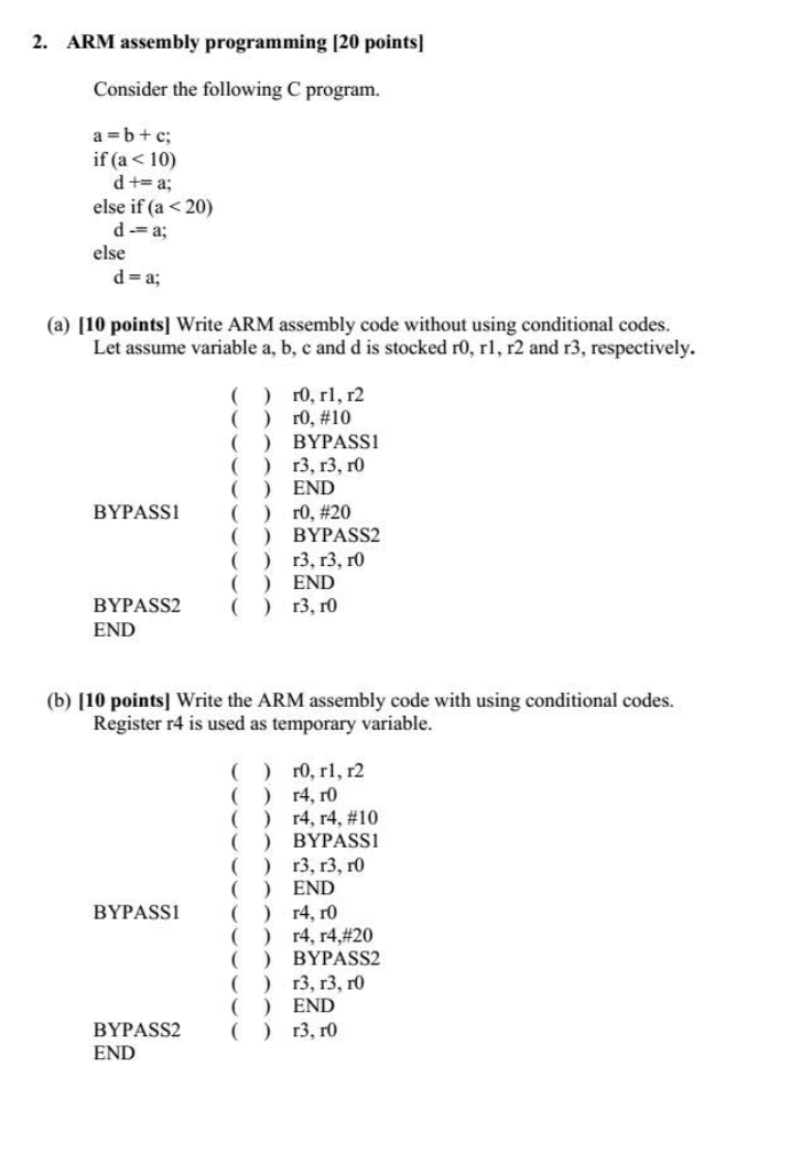 Solved 2 Arm Assembly Programming [ 20 Points] Consider The
