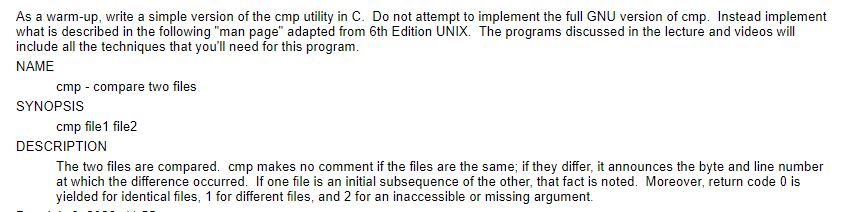 Solved As a warm-up, write a simple version of the cmp | Chegg.com
