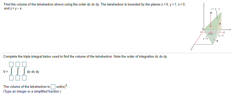 Solved Find the volume of the tetrahedron shown using the | Chegg.com