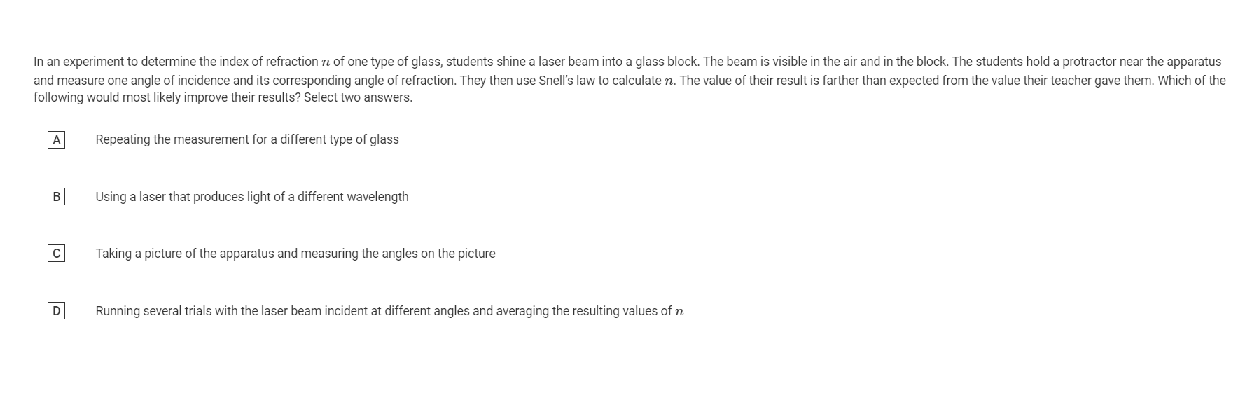 Solved In an experiment to determine the index of refraction | Chegg.com