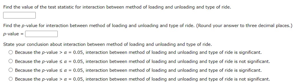 Solved unloading method, the type of ride, and interaction. | Chegg.com