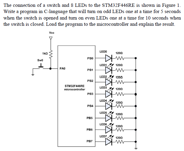 Solved The connection of a switch and 8 LEDs to the | Chegg.com