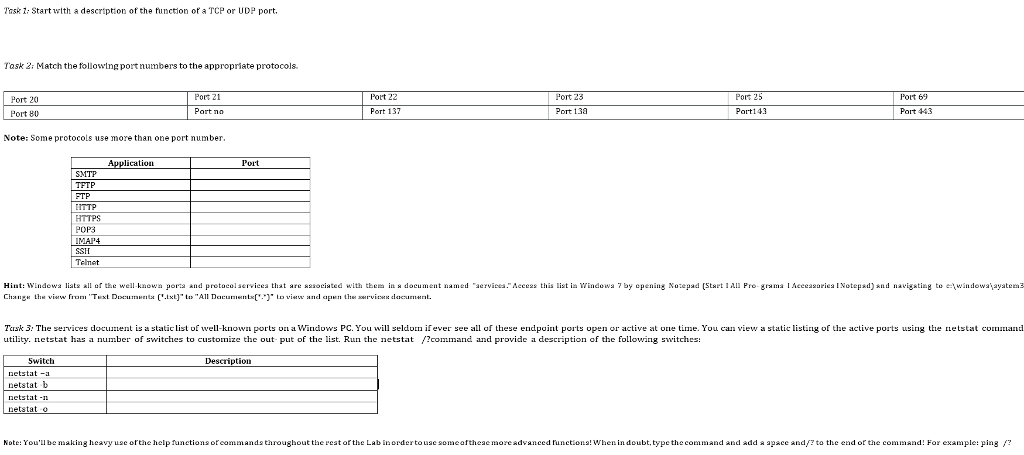 Solved ask: Start with a descripton of the function or a TCP | Chegg.com